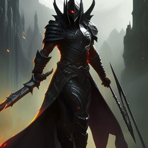 fantasy dark black demon with heavy armor, full body portrait, concept ...