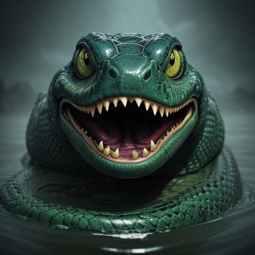 Surreal Anaconda Snake with Alien Head Emerges fro... - AI Art