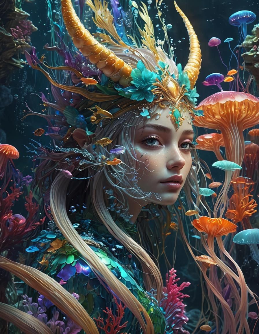 epic artwork of a fairy kingdom in a mystical underwater world, lively ...