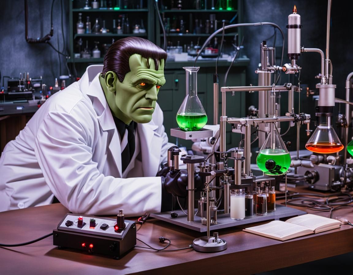 Frankenstein's laboratory, (Frankenstein monster laying on table), Dr ...