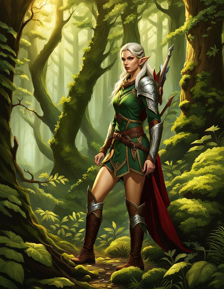 Female elf ranger keeping watch in the Ancient forest #10 - AI ...