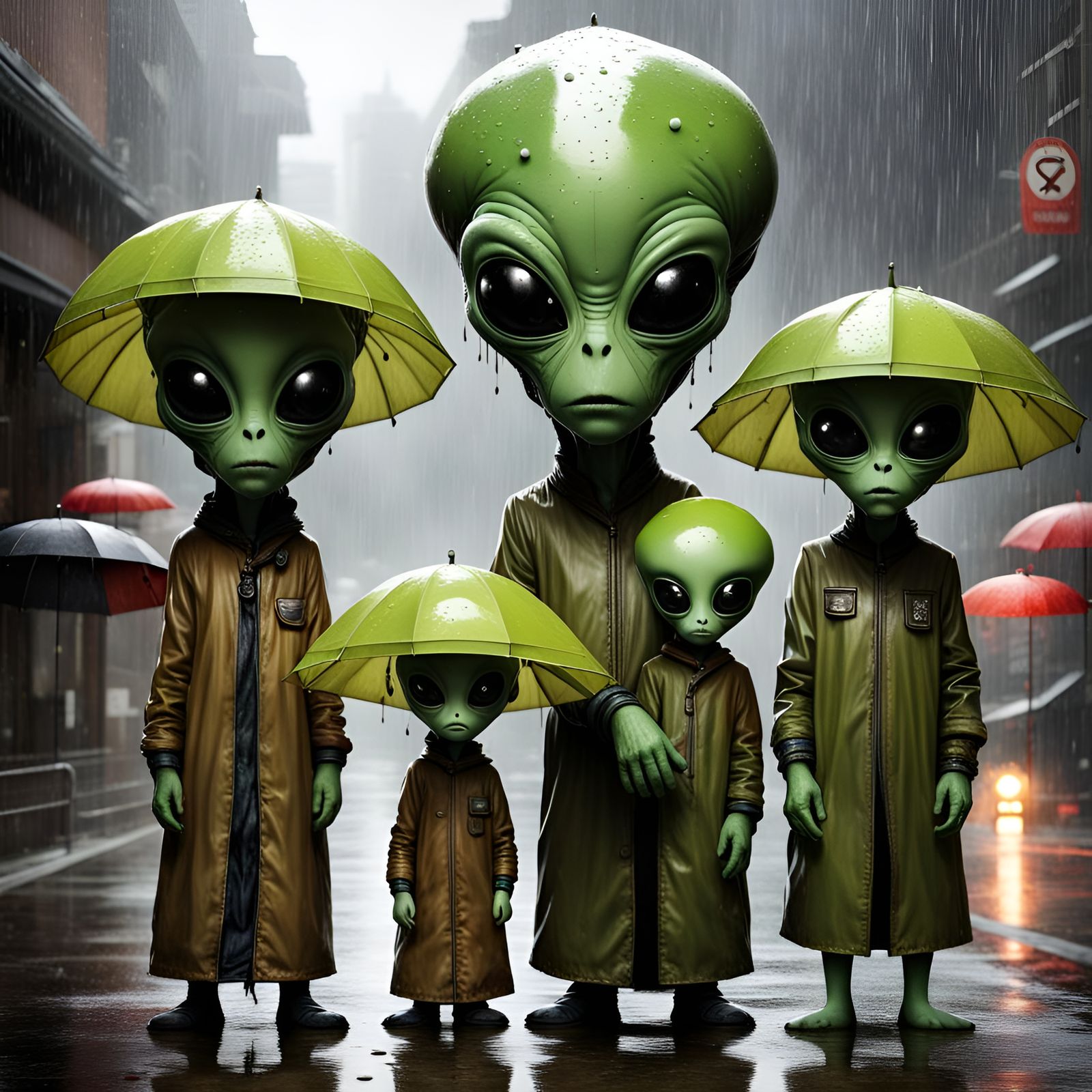 Alien Family in Town - AI Generated Artwork - NightCafe Creator