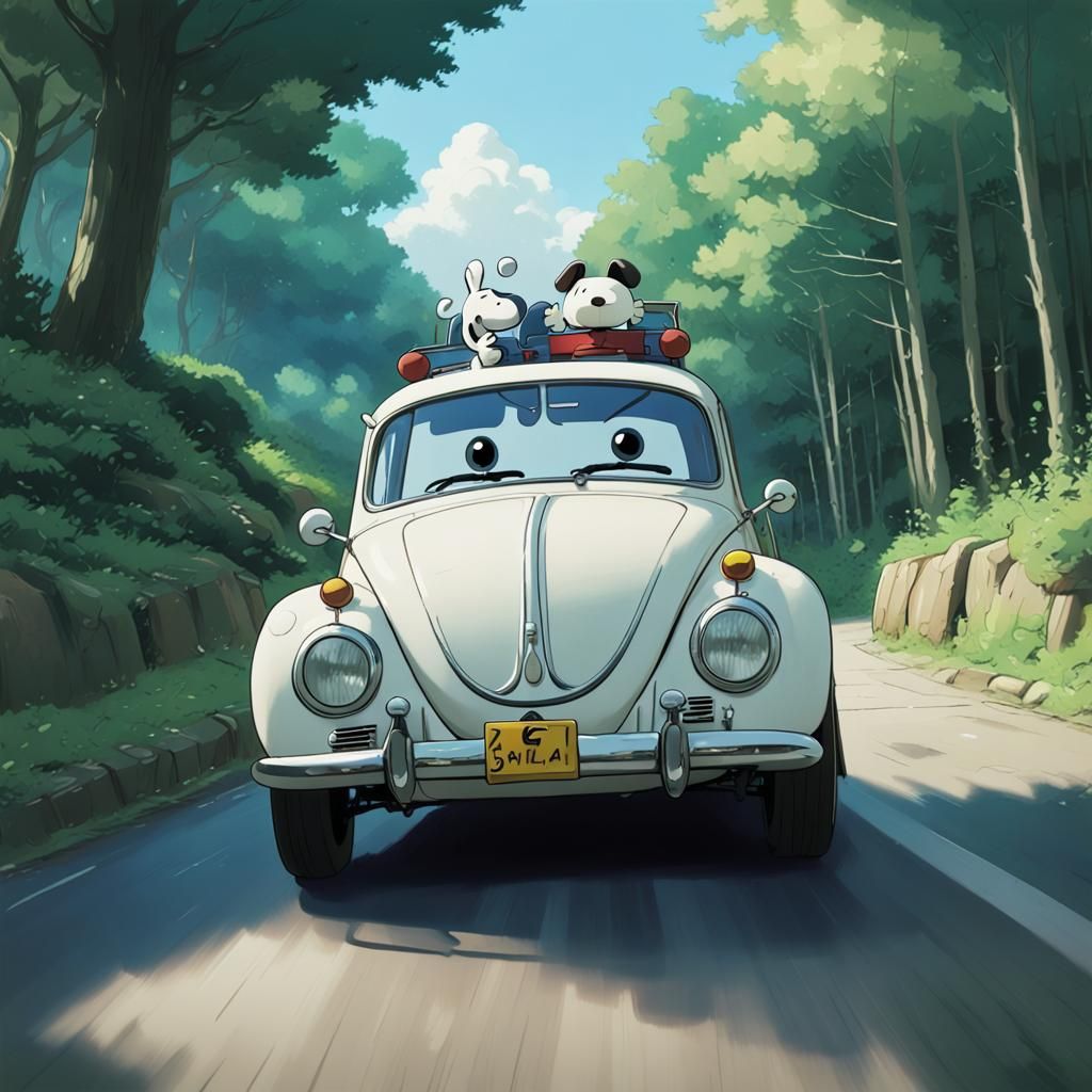 Snoopy driving Herbie - AI Generated Artwork - NightCafe Creator
