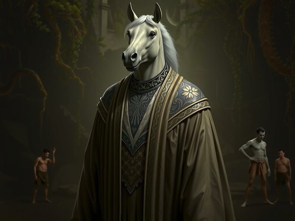 Gulliver stands amidst Majestic Houyhnhnms, A race of bipedal ...