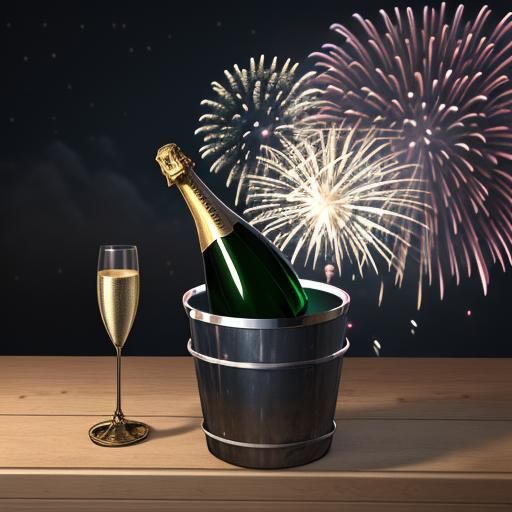champagne bottles, corks popping, ice bucket, party time, fireworks ...
