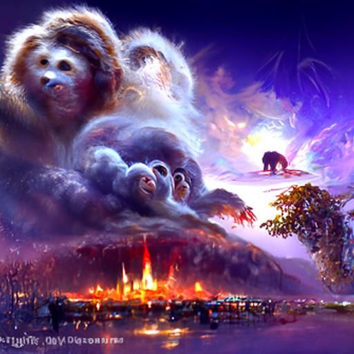 The end of the world while the monkeys escape - AI Generated Artwork ...