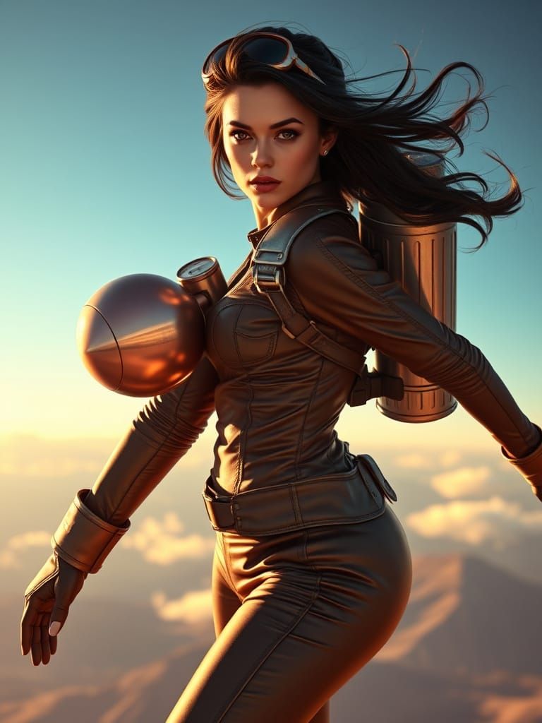 Retro Futuristic Adventuress Wears Copper Jetpack ... - AI Art