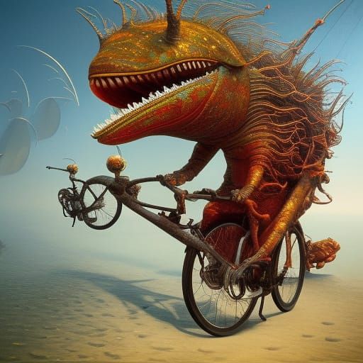 Two cheerful fish ride a bicycle/ 8k resolution concept art detailed ...