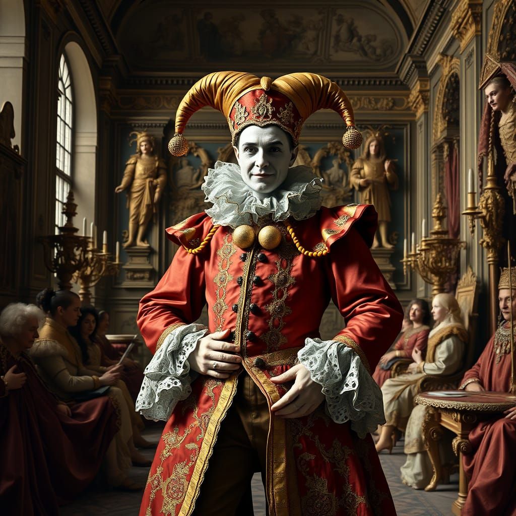 Le Bouffon du Roi. Réaliste. - A Royal Jester in Opulent 17t...