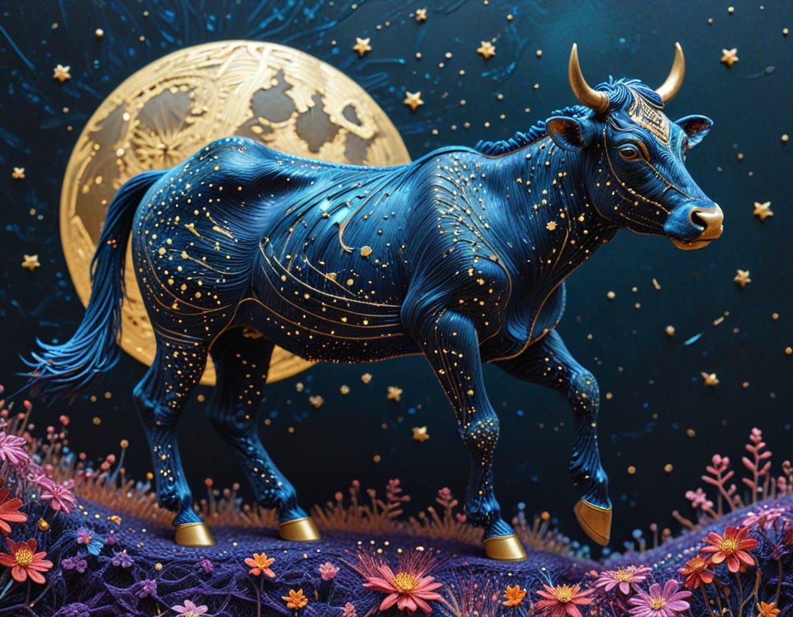 Mooncalf - Embroidery on Lasercut Wood