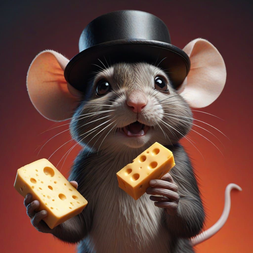Cartoon Mouse in Derby Hat, Smoking Cigar, with Sw... - AI Art