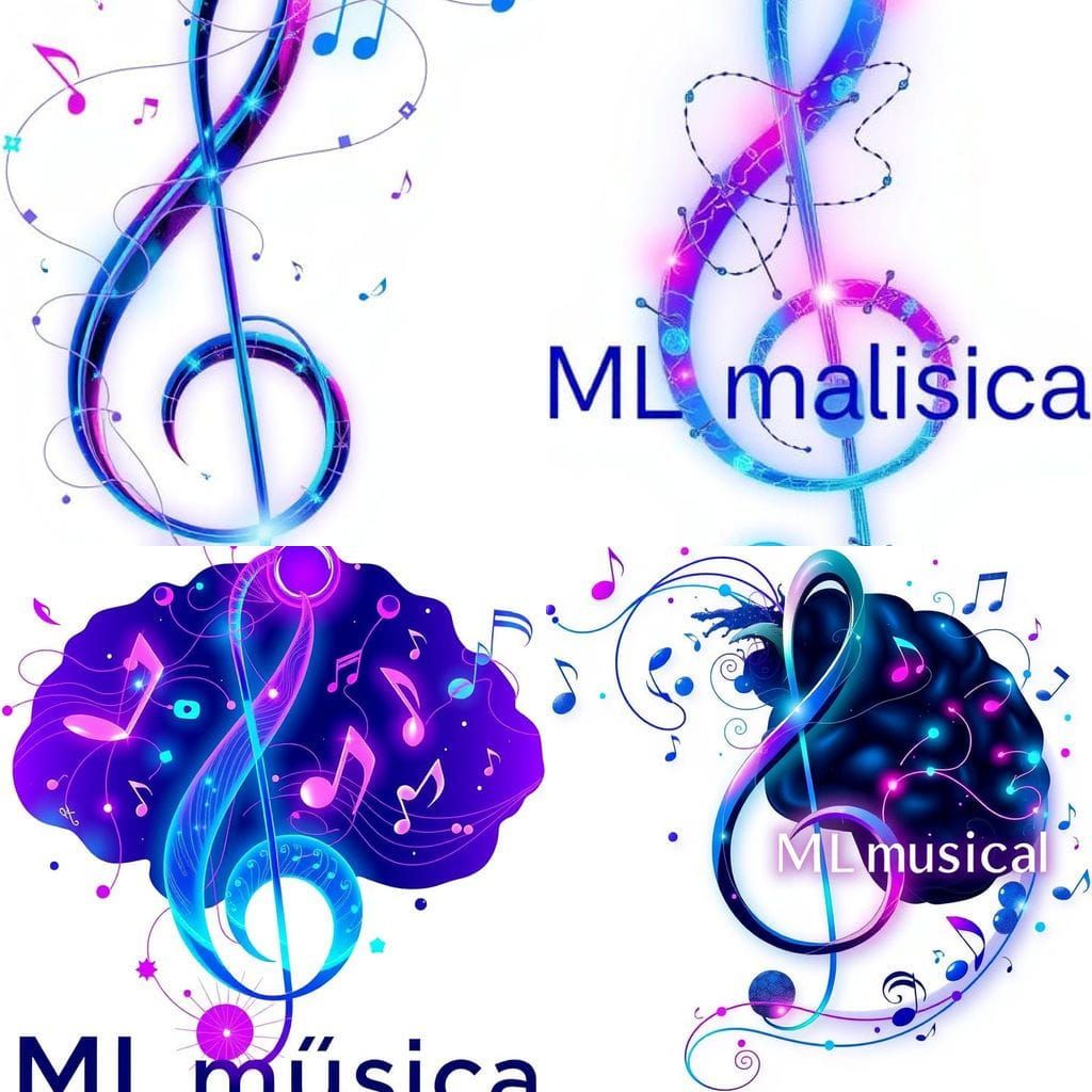 A stylized treble clef logo composed of swirling musical notes ...