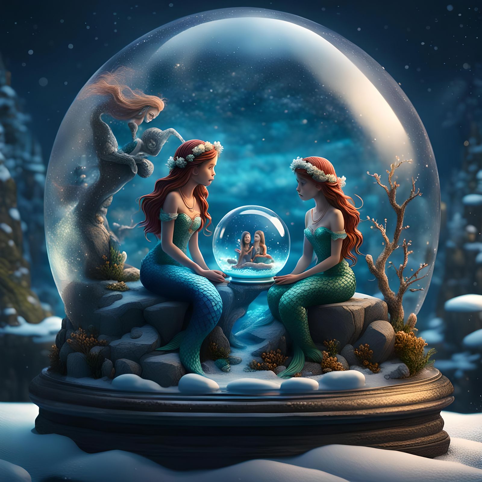 Reflections of Enchantment: The Mermaids' Snow Globe Reverie - AI ...