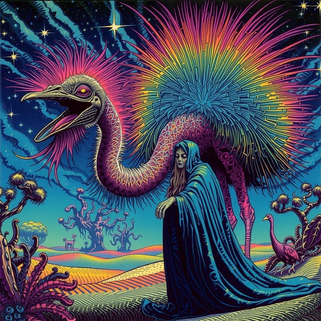 Psychedelic Cosmic Visionary in Radiant Blacklight - AI Art