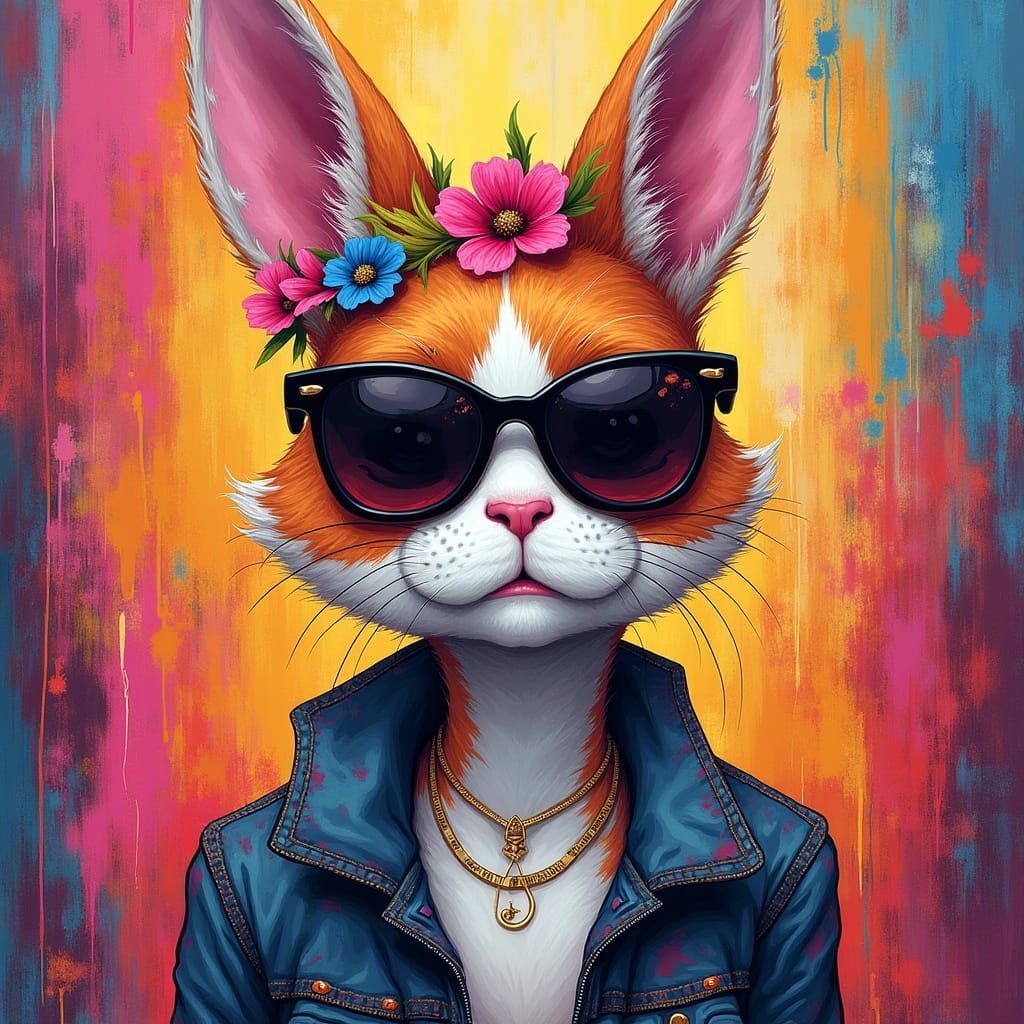 Sassy Female Rabbit in Graffiti Sunglasses - AI Art