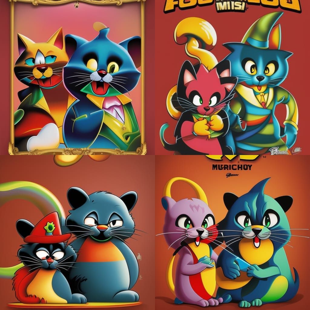 Fusion hybrid Itchy and Scratchy with Tom and Jerry, gold chain music ...