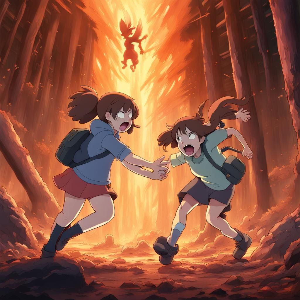 Dipper and Mable from gravity falls fighting demons from hell. - AI ...