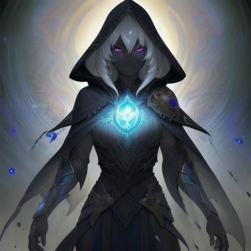 drow, dark elf, female, young, happy, magic, cloak, shadows, hood - AI ...