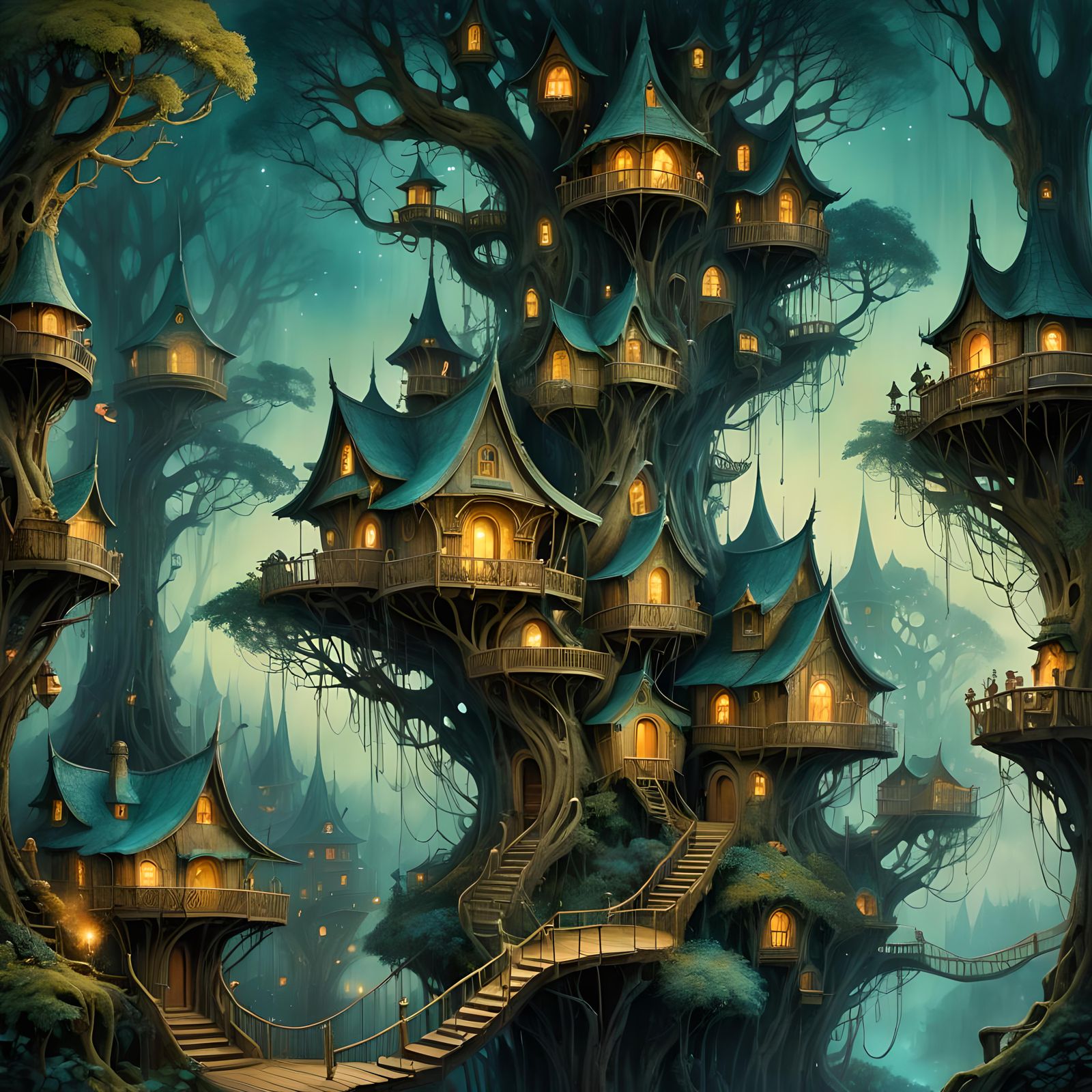 Treehouses - AI Generated Artwork - NightCafe Creator