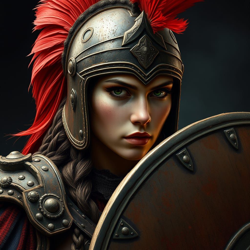 Ancient Greek Warrior Woman in Dramatic Light - AI Art
