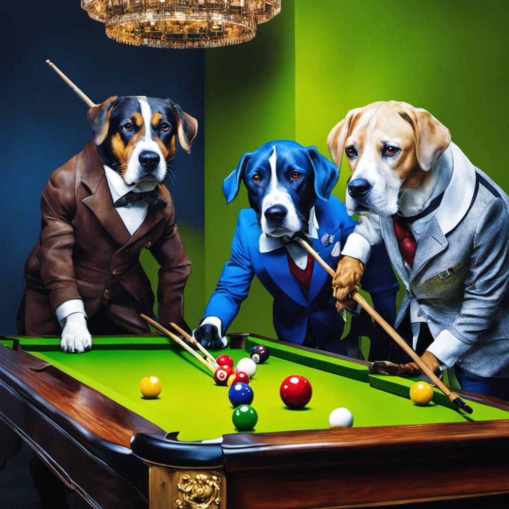 Dogs Playing Snooker 2 - AI Generated Artwork - NightCafe Creator