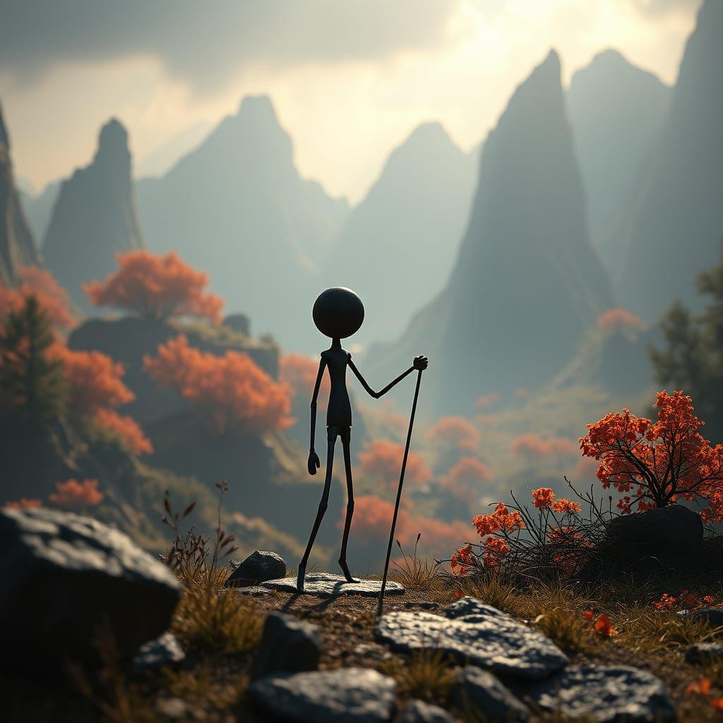 A stickman - Epic Stickman in a Fantastical Landscape