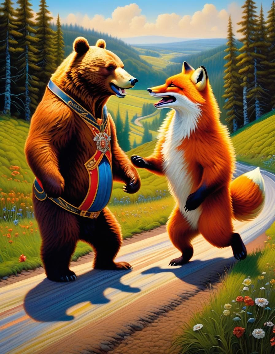 a bear and a fox arguing with each other - AI Generated Artwork ...