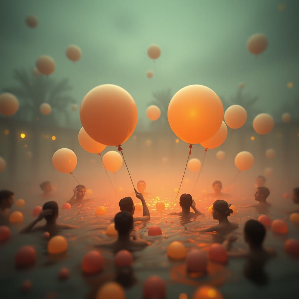 Vibrant Surreal Balloon Battle in Digital Art Styl... - AI Art