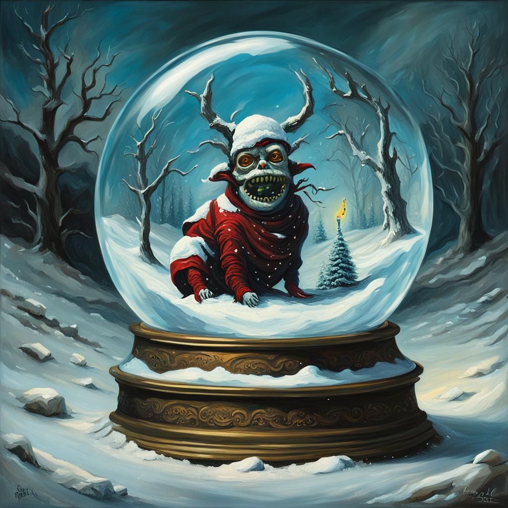 Demon snowman inside a snow globe sinister by Greg Rutkowski horror ...