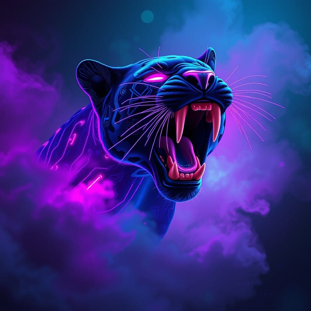panther - Neon Panther in a Dreamlike Realm