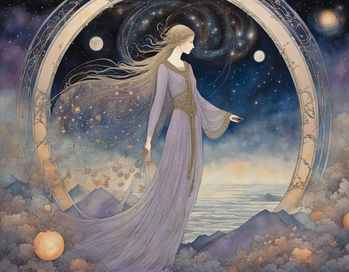 Ethereal Goddess in Celestial Robes, Conducting Co... - AI Art