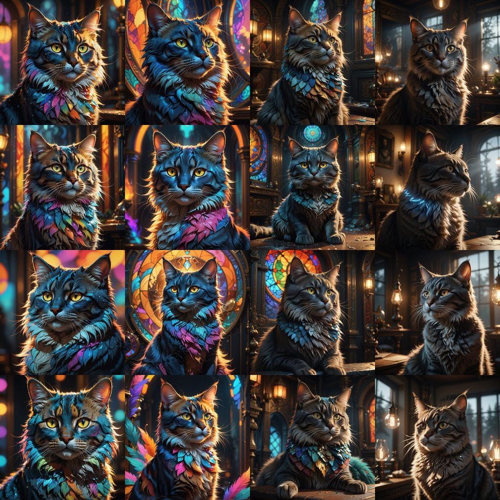 Double Exposure Art Photo of Cat - Vibrant Double Exposure C...