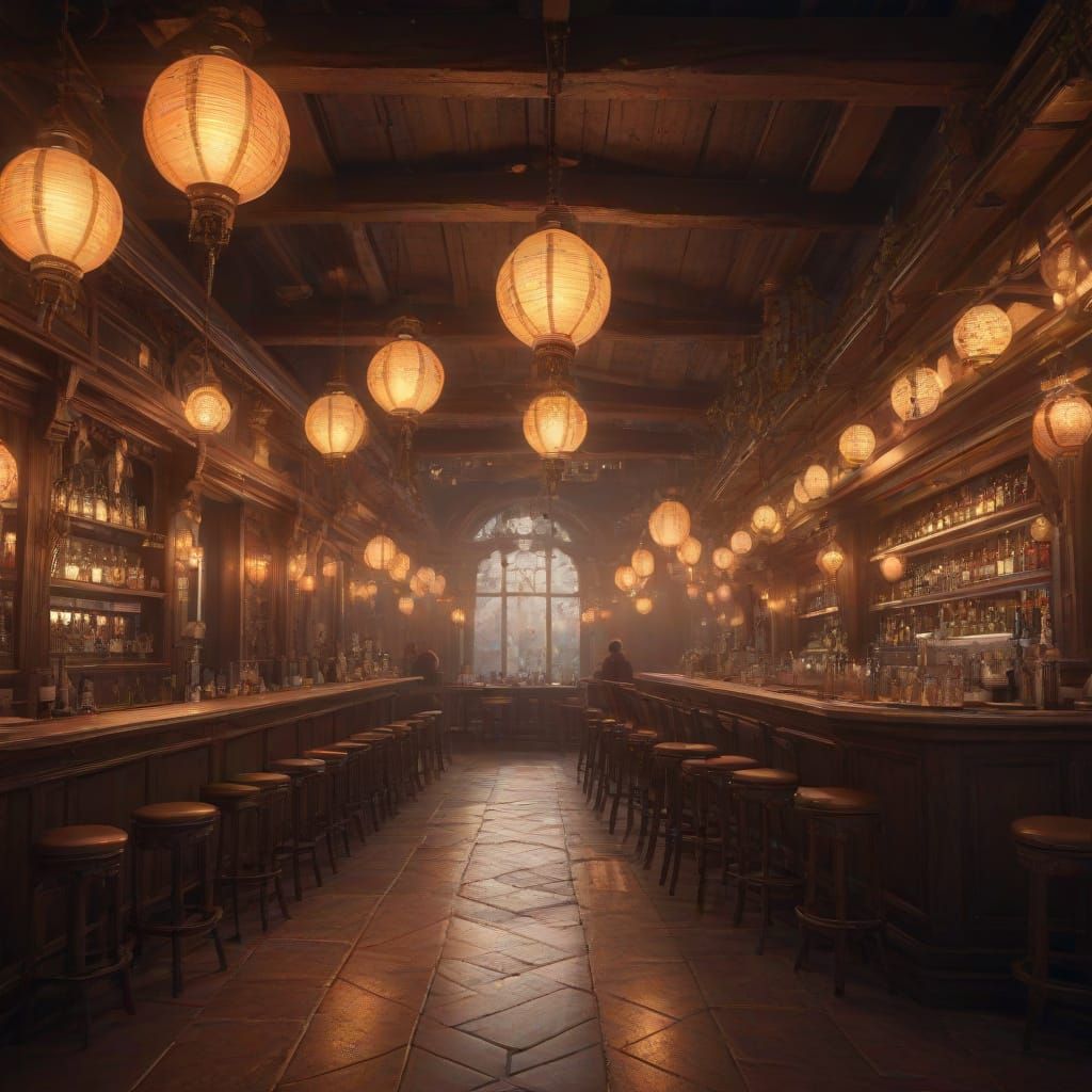 Fantasy bar - Mystical Fantasy Bar in Vibrant Digital Art