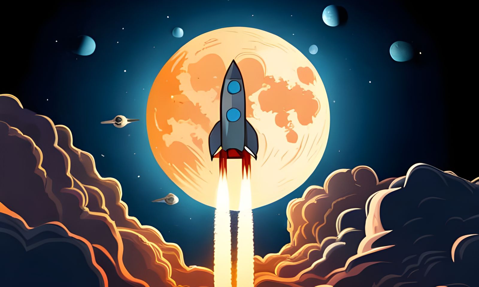 Rocketship flying to the moon - AI Generated Artwork - NightCafe Creator