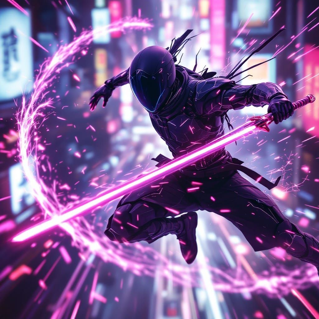 Cyberpunk Ninja in Mesmerizing Quantum Combat - AI Art