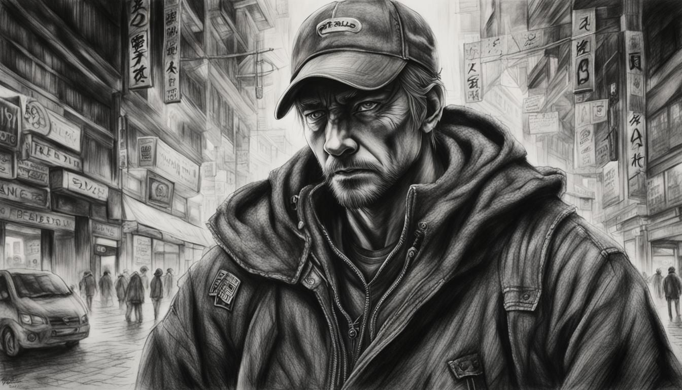 Random man hyper-detailed charcoal drawing, a masterpiece of the ...