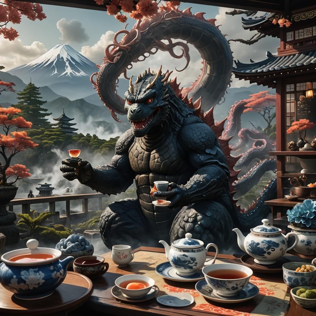 Return of Godzilla: Tea for Two - AI Generated Artwork - NightCafe Creator