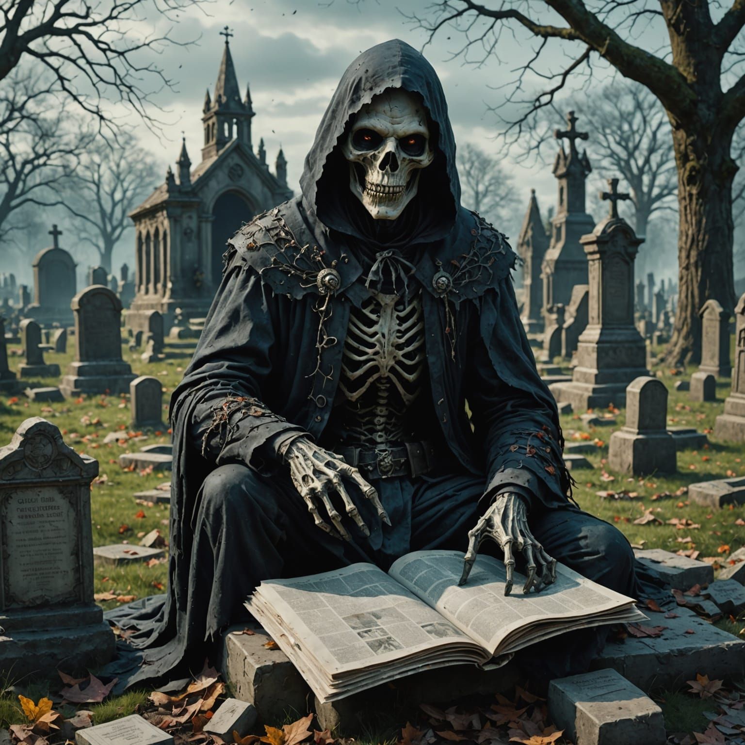 Fantastical Cemetery Ghoul in Vibrant Mixed Media - AI Art