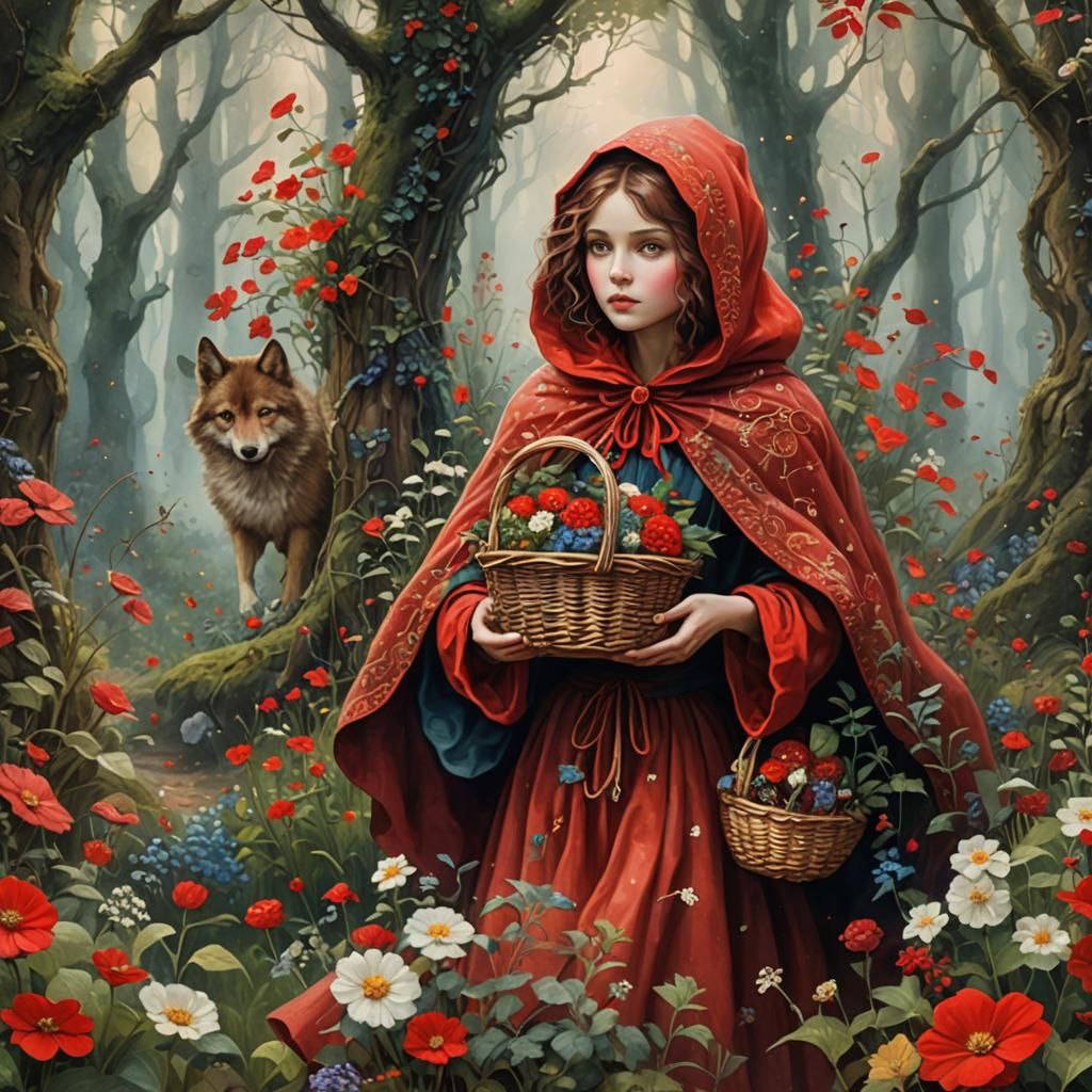 Little Red Riding Hood in forest - AI Generated Artwork - NightCafe Creator