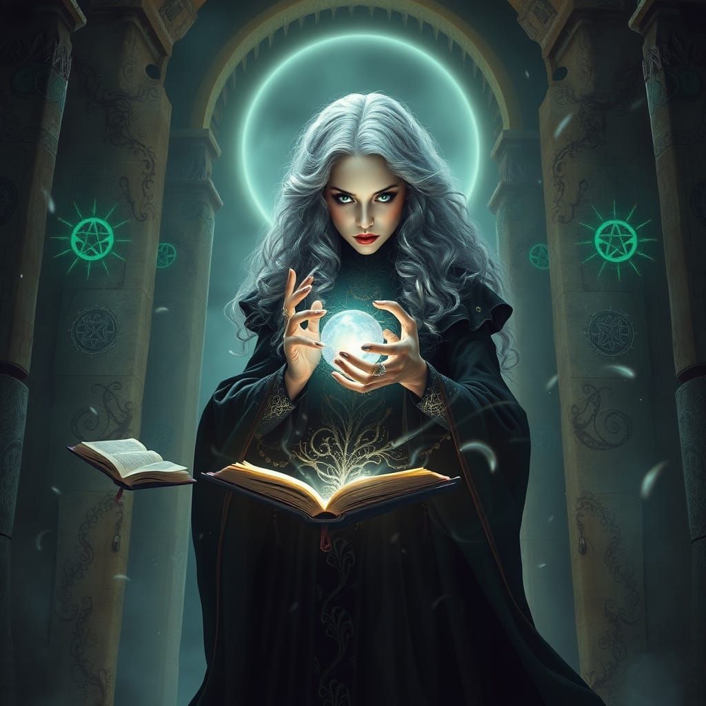 Witch Conjures Arcane Orb in Spellbound Tower of T... - AI Art