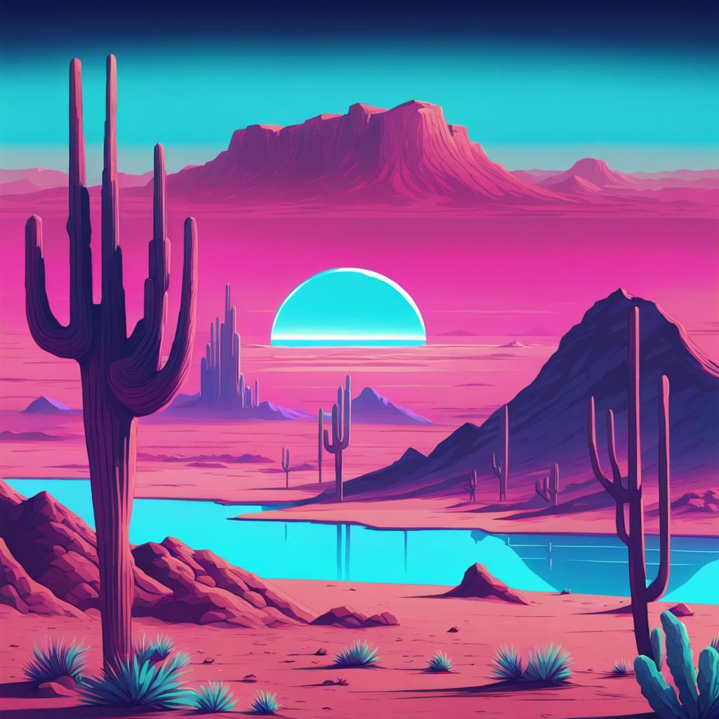 Synthwave style retro desert landscape - AI Generated Artwork ...