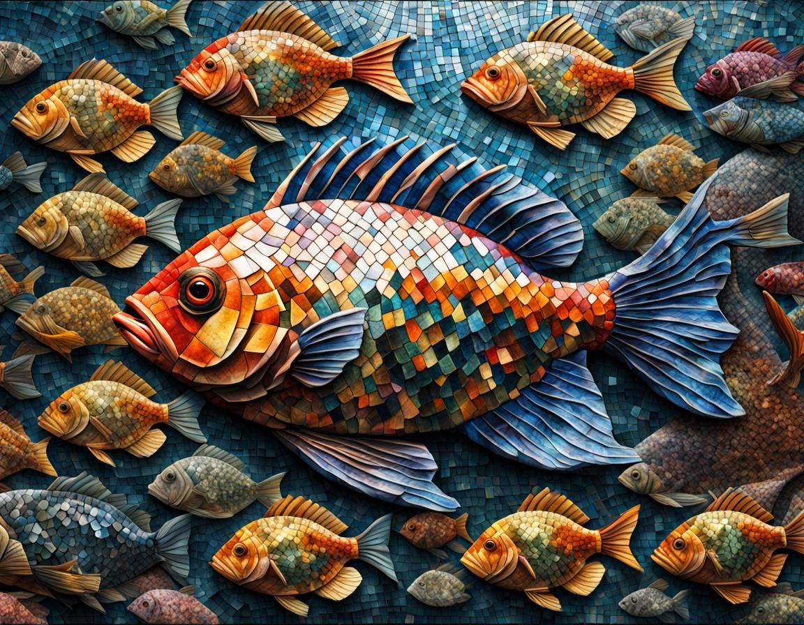 A mosaic of a colourful fish - AI Generated Artwork - NightCafe Creator