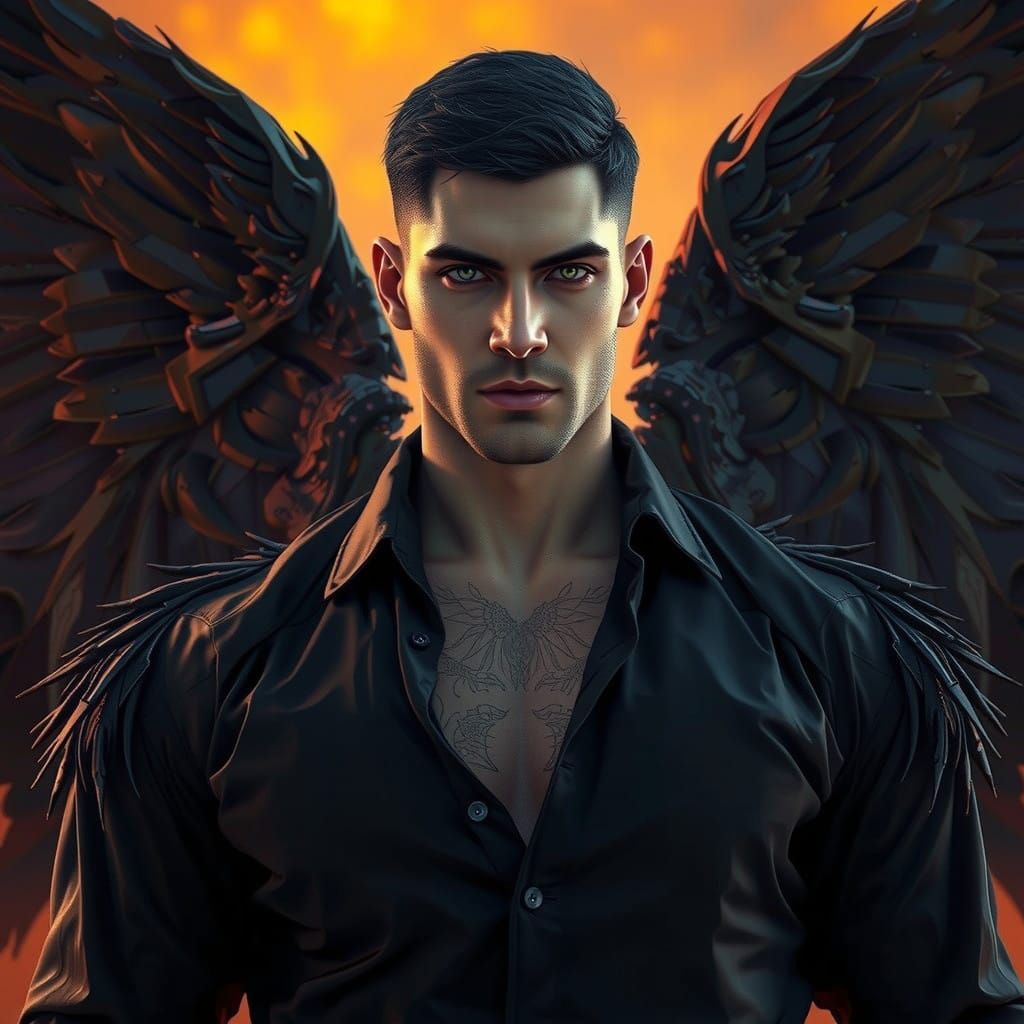 A towering, 6'5" male figure with chiseled features, sharp jawline, and ...