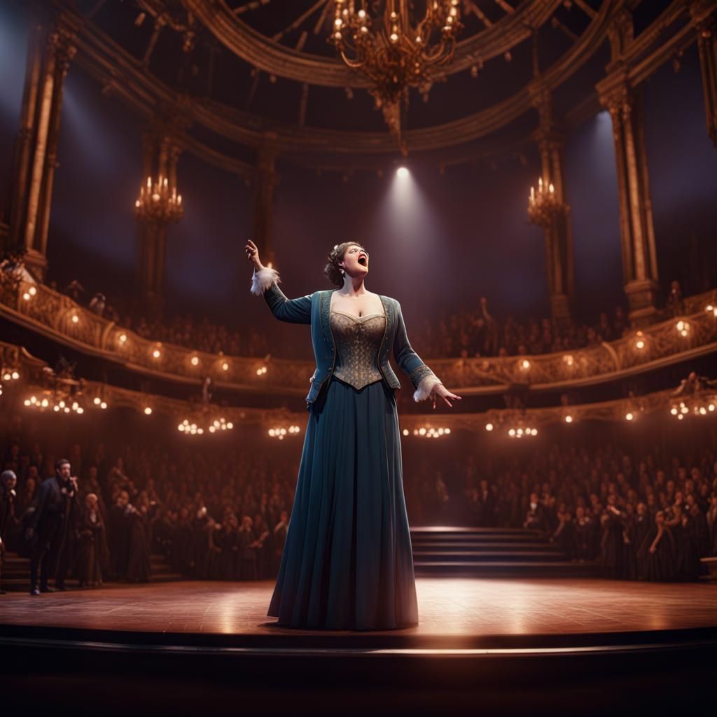 an opera singer singing on stage in macchiaioli - AI Generated Artwork ...