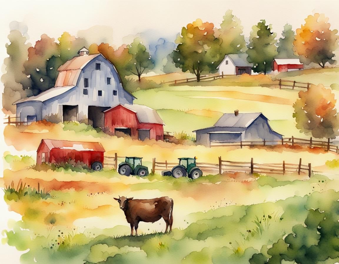 Farm Life Watercolor - AI Generated Artwork - NightCafe Creator