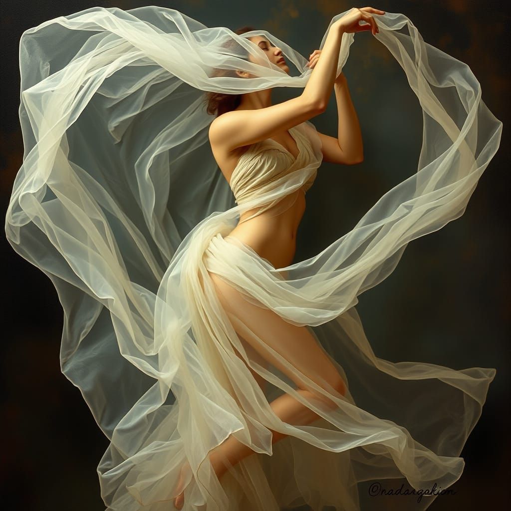 The Dance Of The Veils - Sensual Veiled Dancer in an Art Nou...