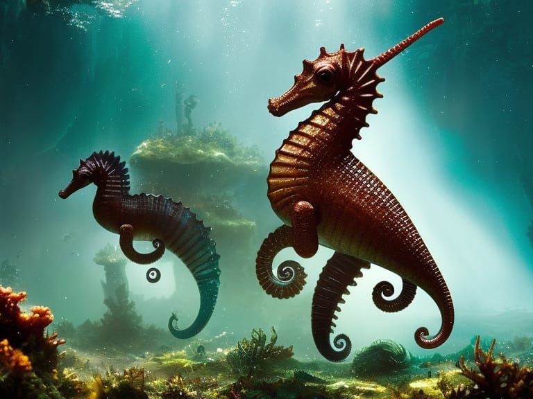 Insanely detailed photograph of an Cute Lovely Seahorse Father birth ...