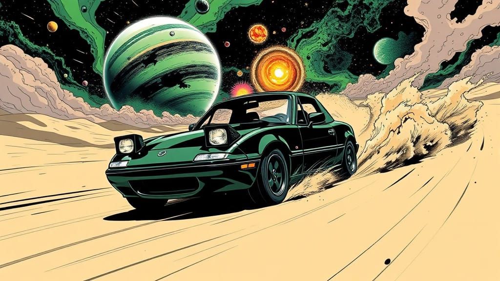 Cosmic Desert Drift: A Stroke of Genius - AI Art