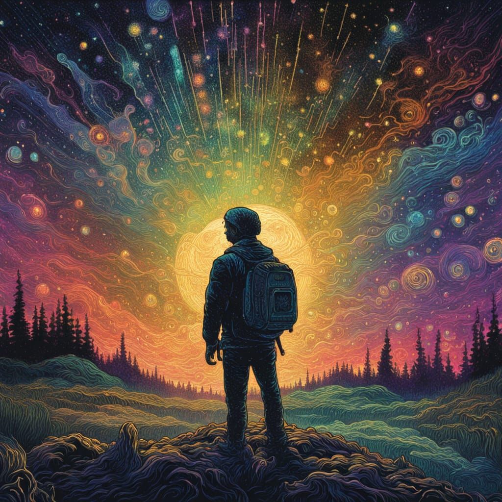 Ethereal Cosmic Vortex in Vibrant Light Painting - AI Art