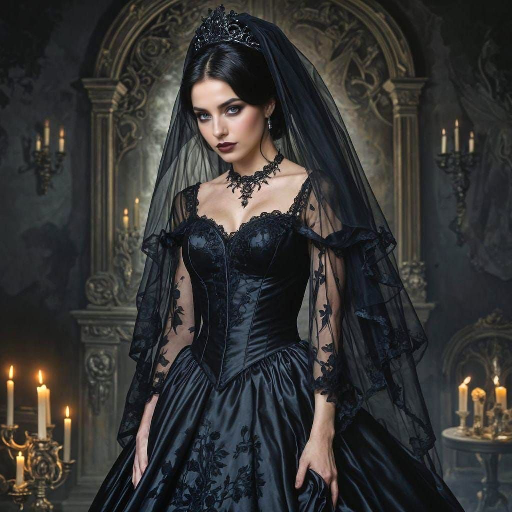 Bride Mourning - Gothic Disney Goddess in Black Wedding Gown
